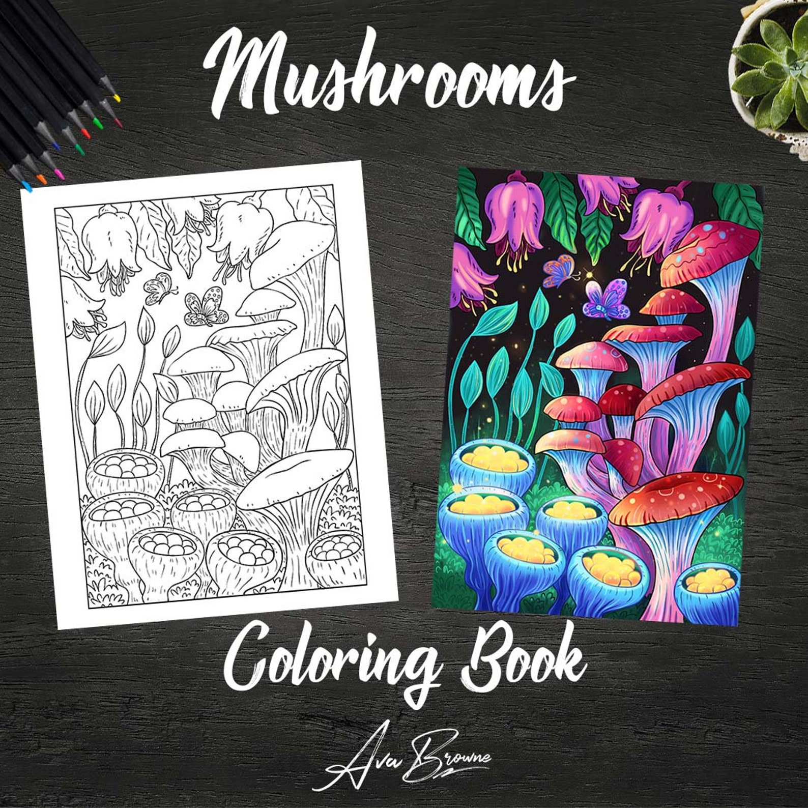 Ava Browne Coloring Books Mushrooms Coloring Book Adult - Etsy