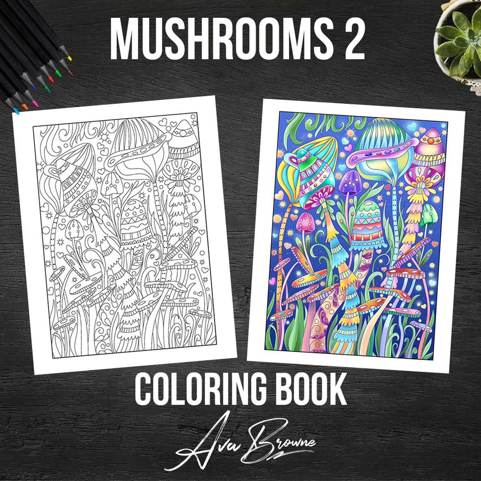 Ava Browne Coloring Books 30 Pages Mushrooms 2 Coloring - Etsy
