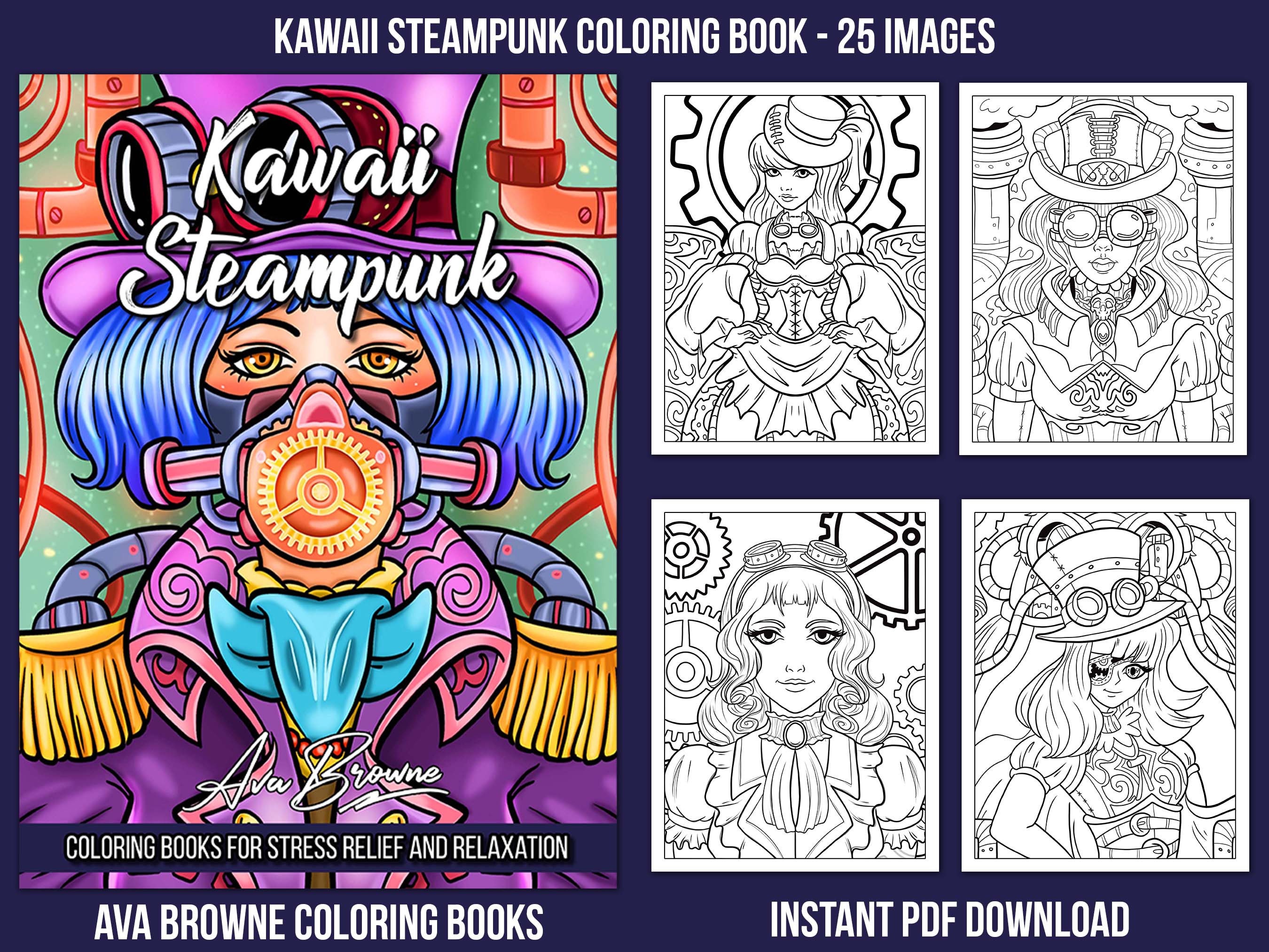 Ava Browne Coloring Books Kawaii Steampunk Coloring Book 25 - Etsy