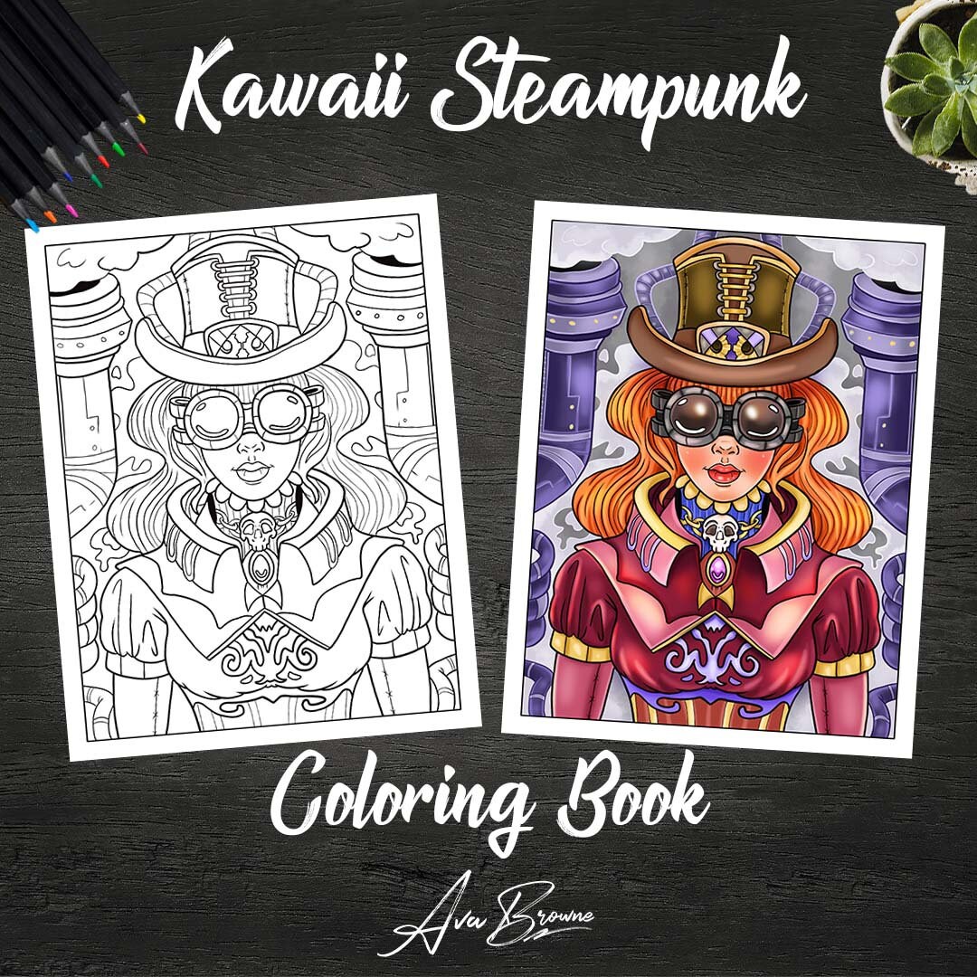 Ava Browne Coloring Books Kawaii Steampunk Coloring Book 25 - Etsy