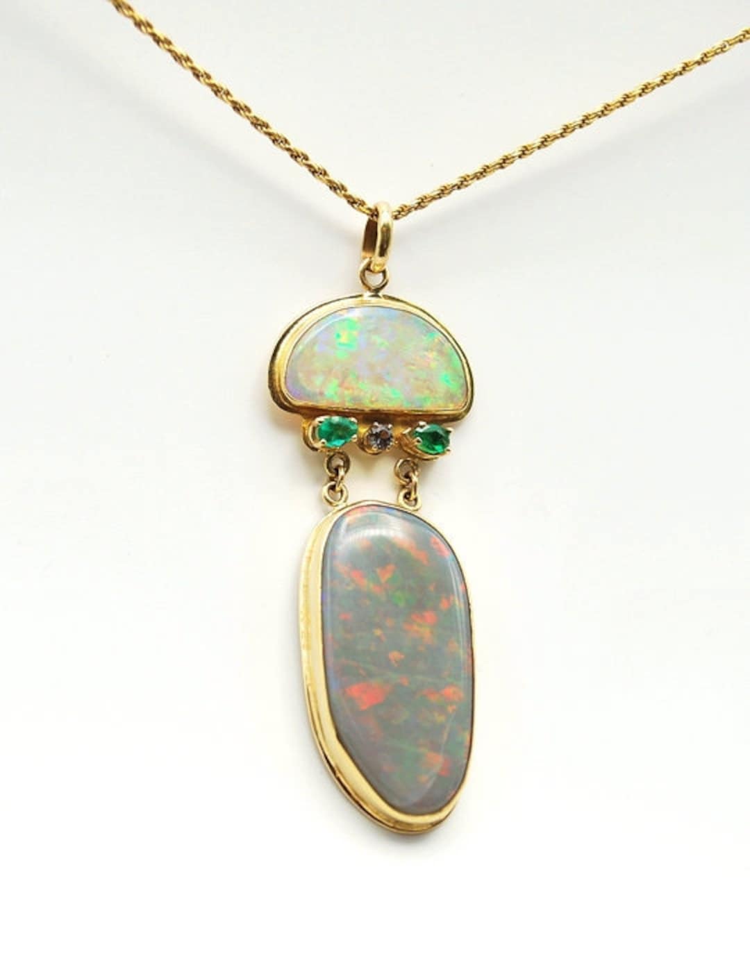 Australian Opal, Emerald and Alexandrite Pendant in Gold - Etsy