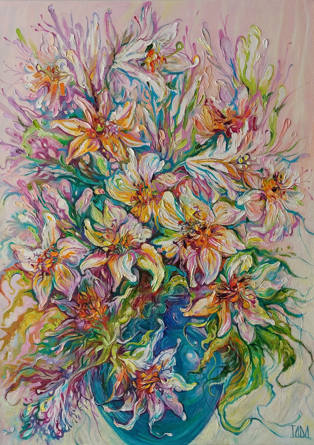 Lily Flower Bouquet Oil Painting Alphonse Mucha Art Nouveau White ...