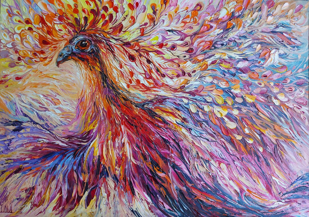 Phoenix Oil Painting, Bird of Paradise Abstract Art, Arabian Nights ...