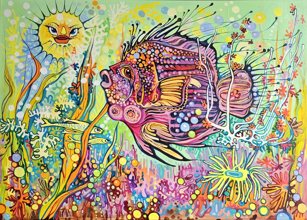 Surreal Fish Canvas Oil Painting Reef Sea Life Surrealist Art Mythical ...