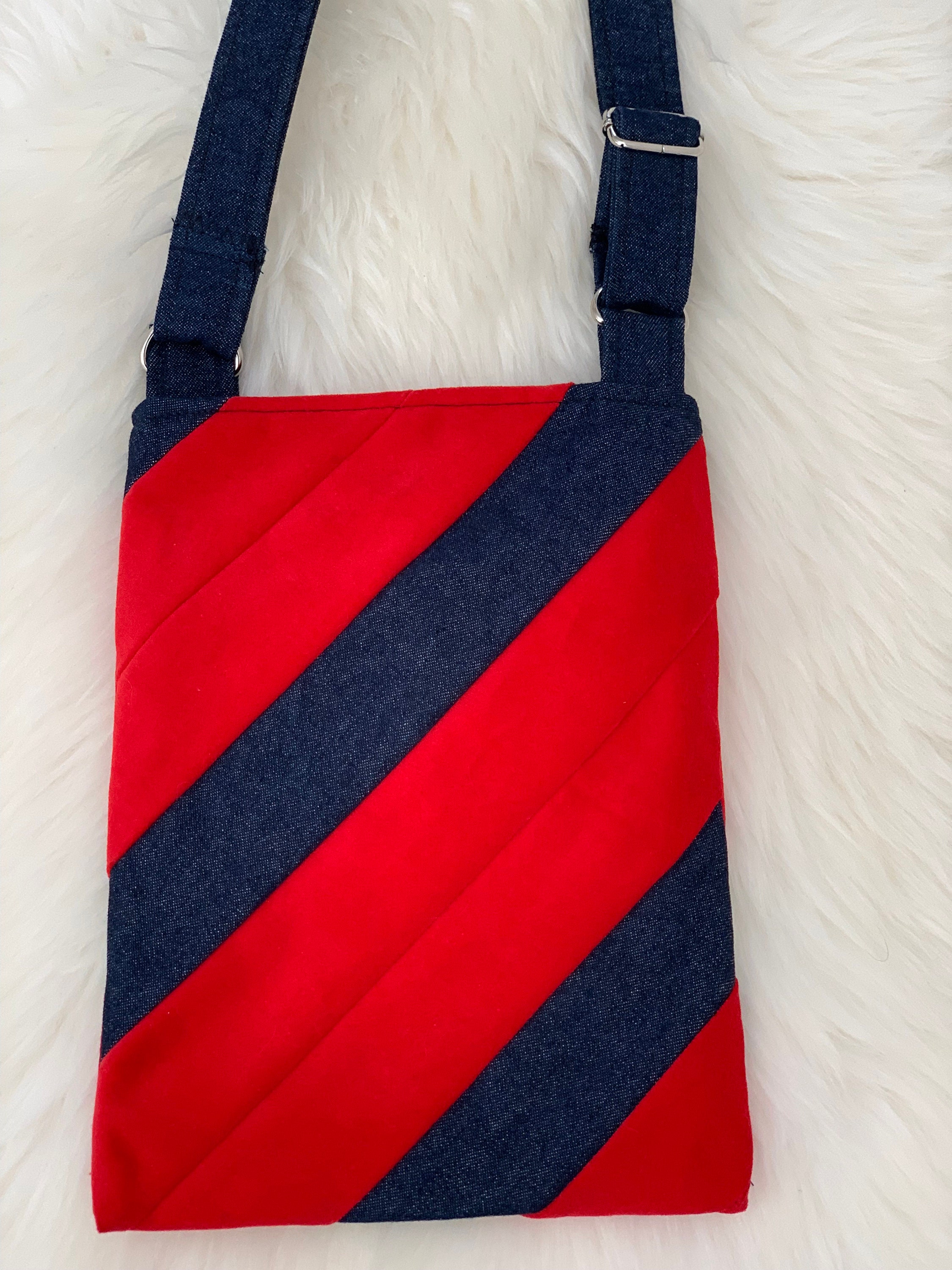 Denim & Red Velvet Patchwork Cross Body Bag - Etsy UK