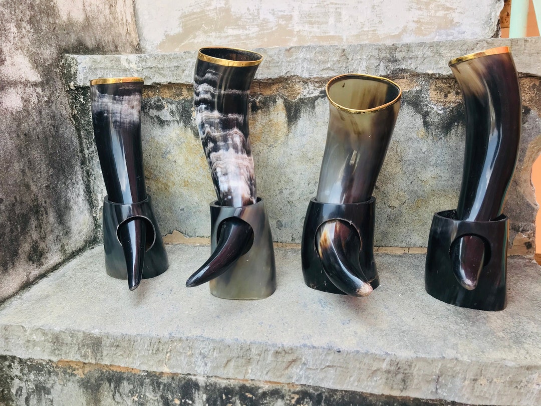 Original Vikings Drinking Horn Mugs Horn Tankards With Stand Horn Cups ...