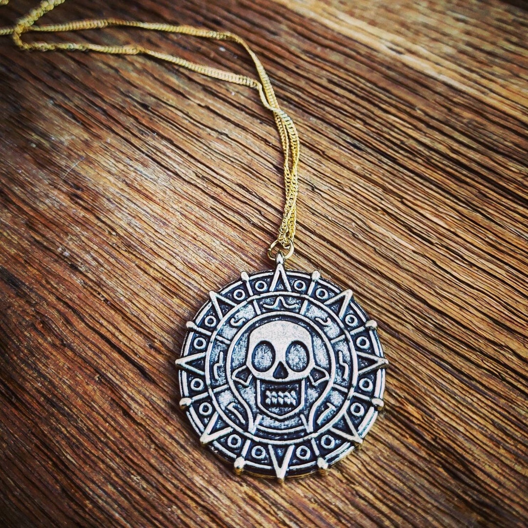 Aztec Coin Necklace | Pirate Medallion Pendant | Vintage Gold Nautical ...