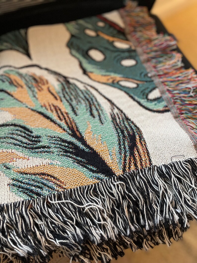 Retro Leaves Woven Blanket Hippie Throw Blanket Green Yellow - Etsy