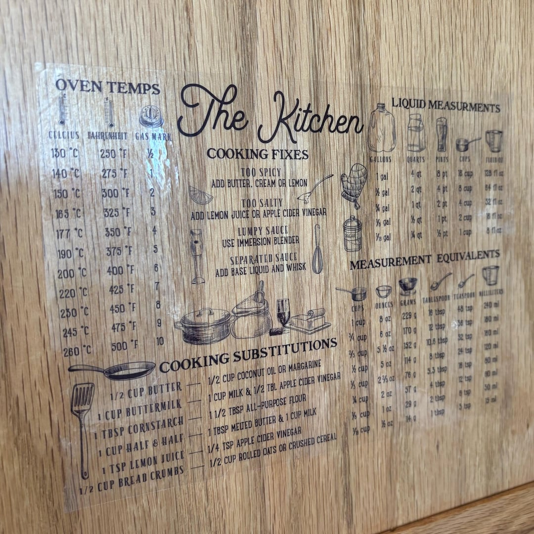 Kitchen Measurements Cheat Sheet Sticker, Vintage Cooking Info Clear ...
