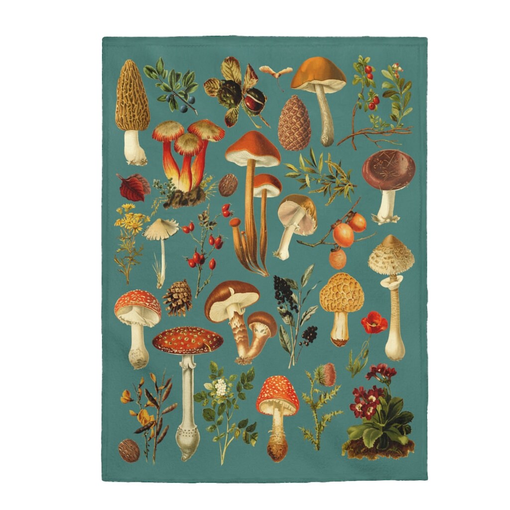 Vintage Mushroom Blanket Emerald Green Throw Fungi Blanket - Etsy