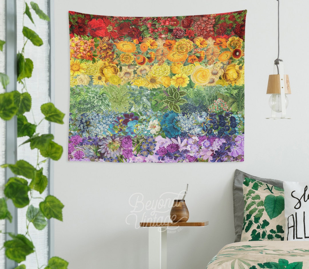 Pride Flag Floral Wall Tapestry, Beautiful Rainbow LGBTQ Friendly Wall ...