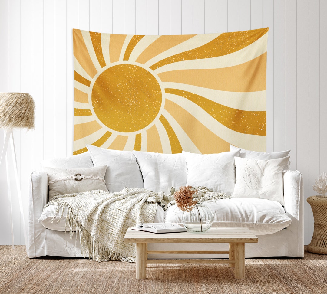Retro 70s Tapestry Wall Hanging Paper Sun Tapestry Indoor Wall - Etsy