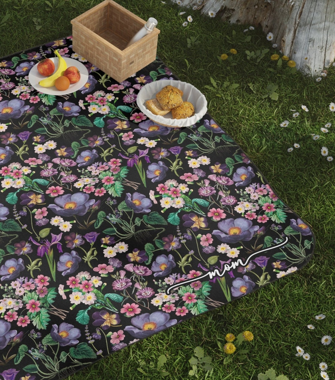 February Birth Flower Picnic Blanket With Violets, Primrose, and Iris ...