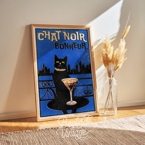 Funny Retro Vintage French Cat Poster, Black Cat Espresso Martini Large ...