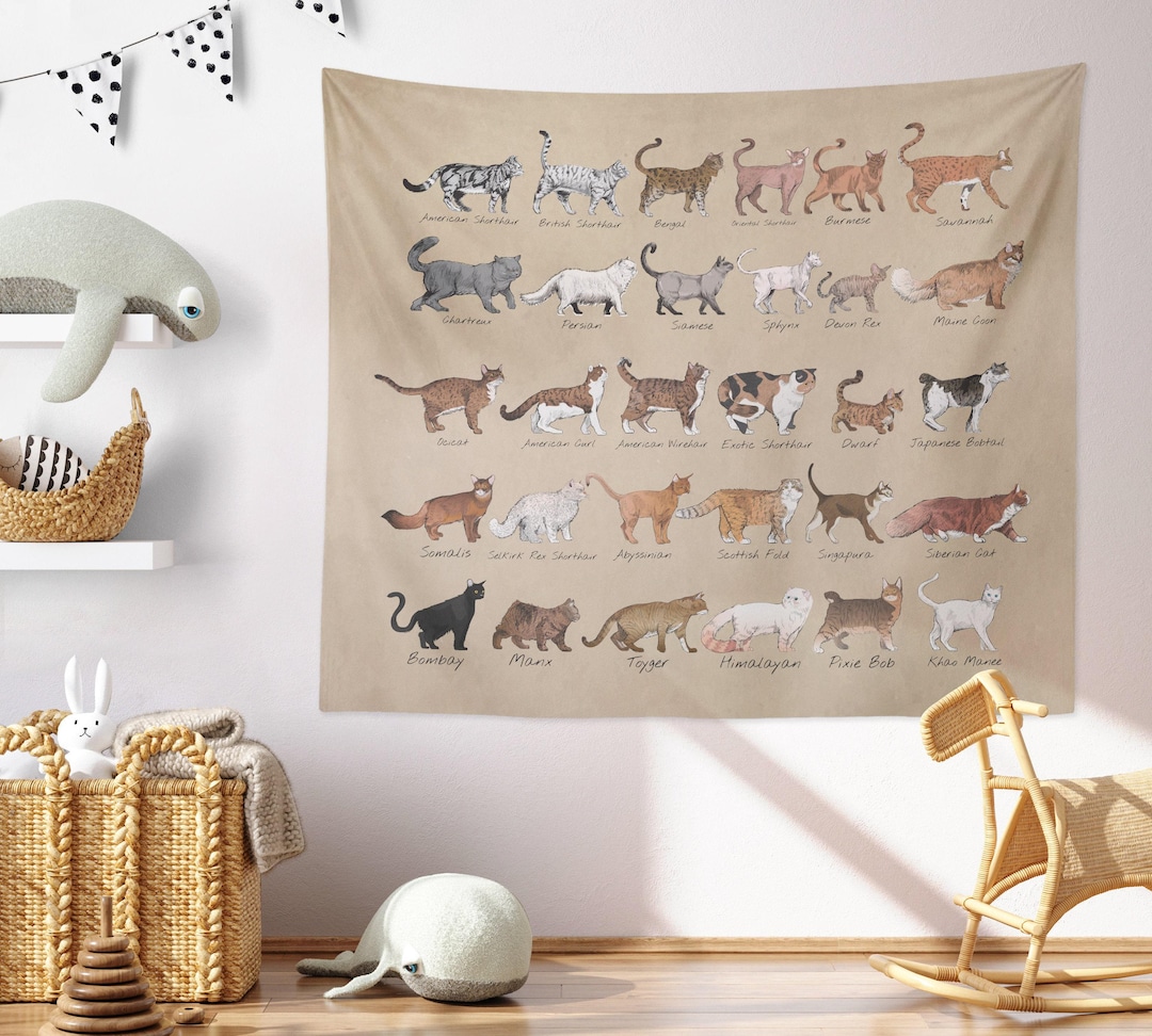 Vintage Cat Breeds Tapestry: Boho Kids Room Decor - Etsy