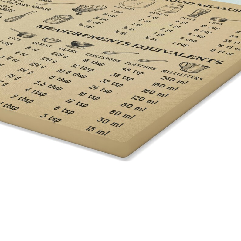 Vintage Style Kitchen Measurements Glass Cutting Board Unique - Etsy