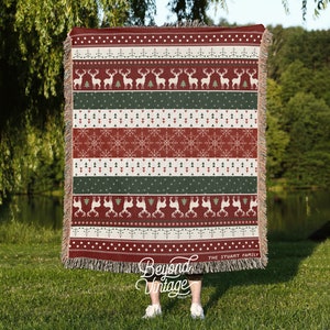 Personalized Traditional Christmas Striped Woven Blanket Family Gift ...