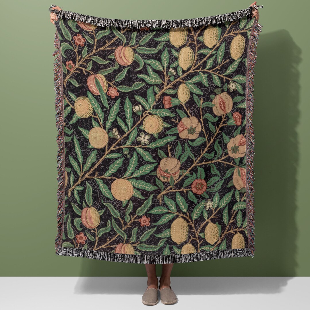 William Morris Fruit Garden Woven Throw in Black, Vintage Art Picnic ...