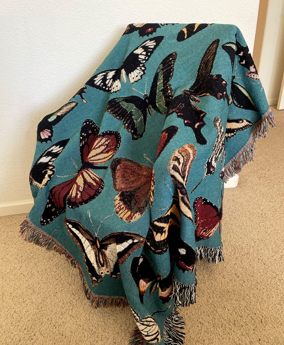 Green Vintage Butterfly Woven Throw Blanket Gift for Butterfly Lover ...