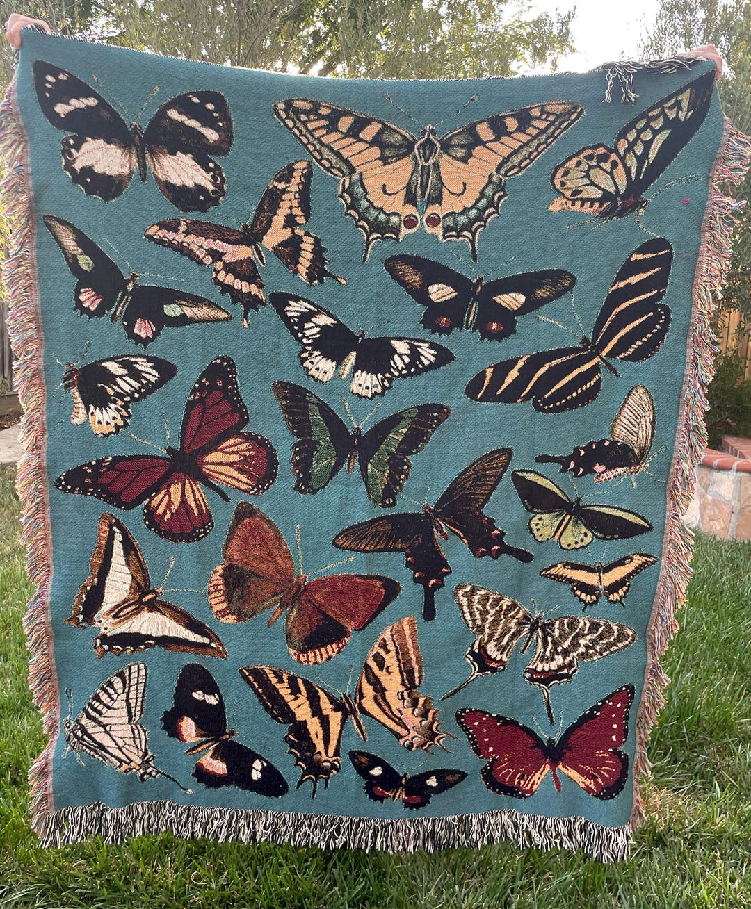 Green Vintage Butterfly Woven Throw Blanket Gift for Butterfly Lover ...