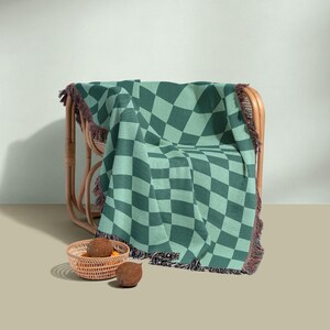Green Checkered Blanket Woven Throw Blanket Cotton Boho Gifts for ...