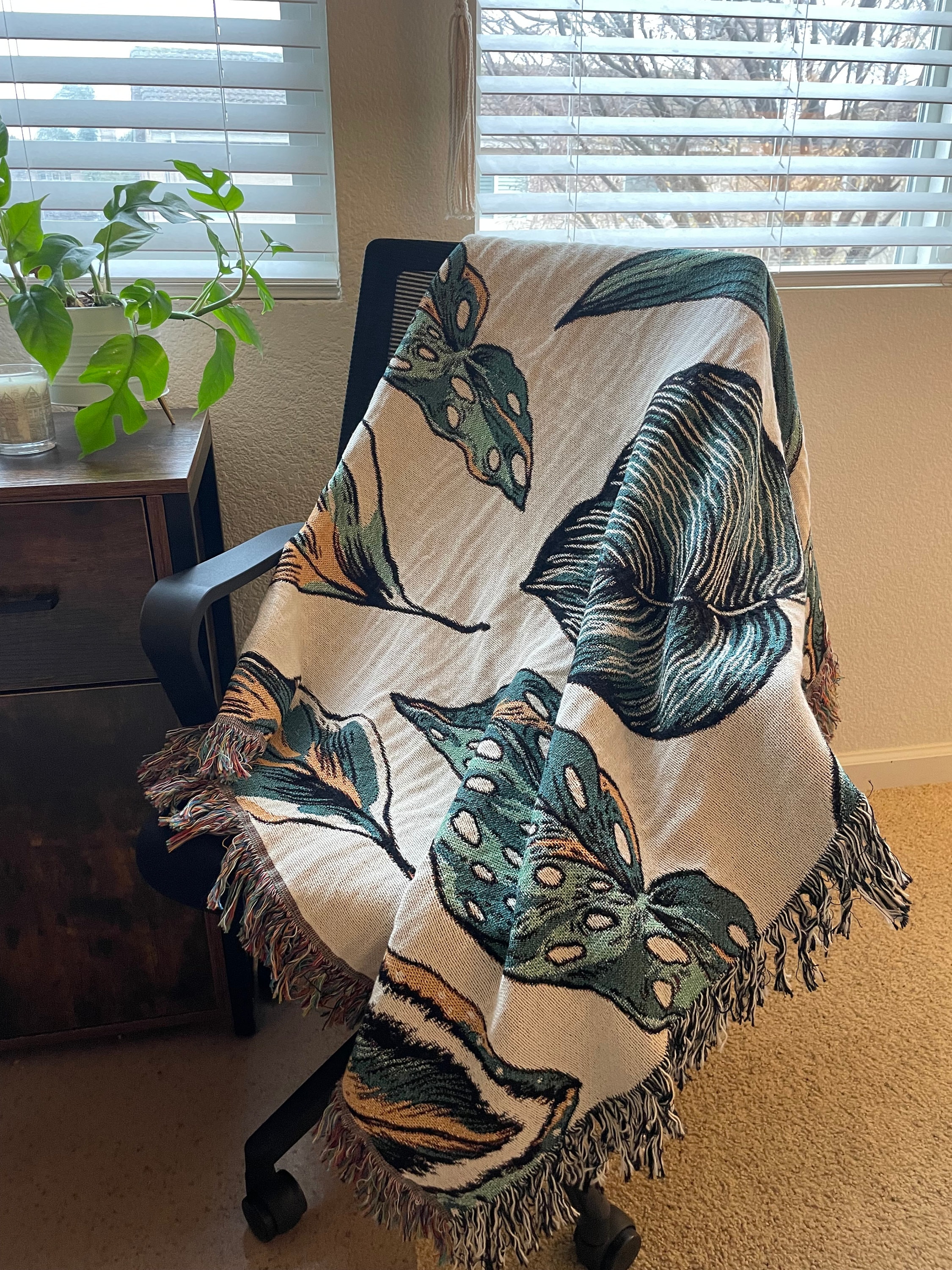 Retro Leaves Woven Blanket Hippie Throw Blanket Green Yellow - Etsy