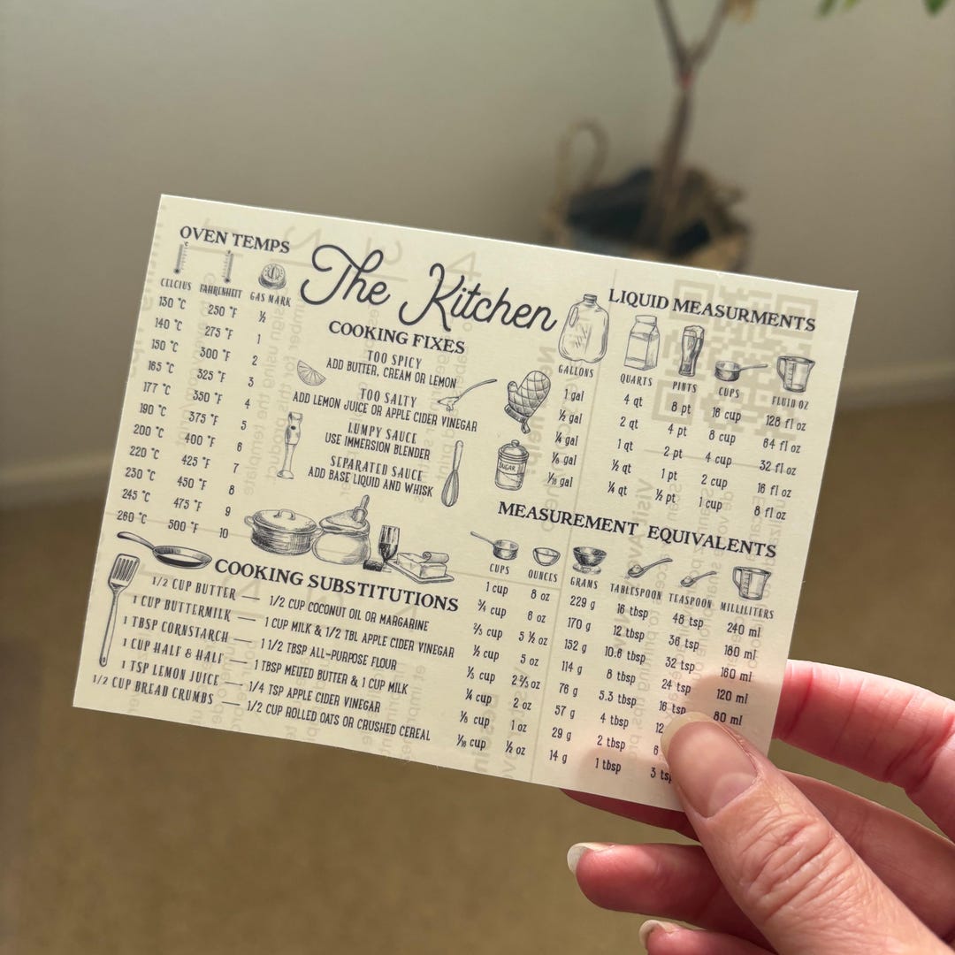 Kitchen Measurements Cheat Sheet Sticker, Vintage Cooking Info Clear ...