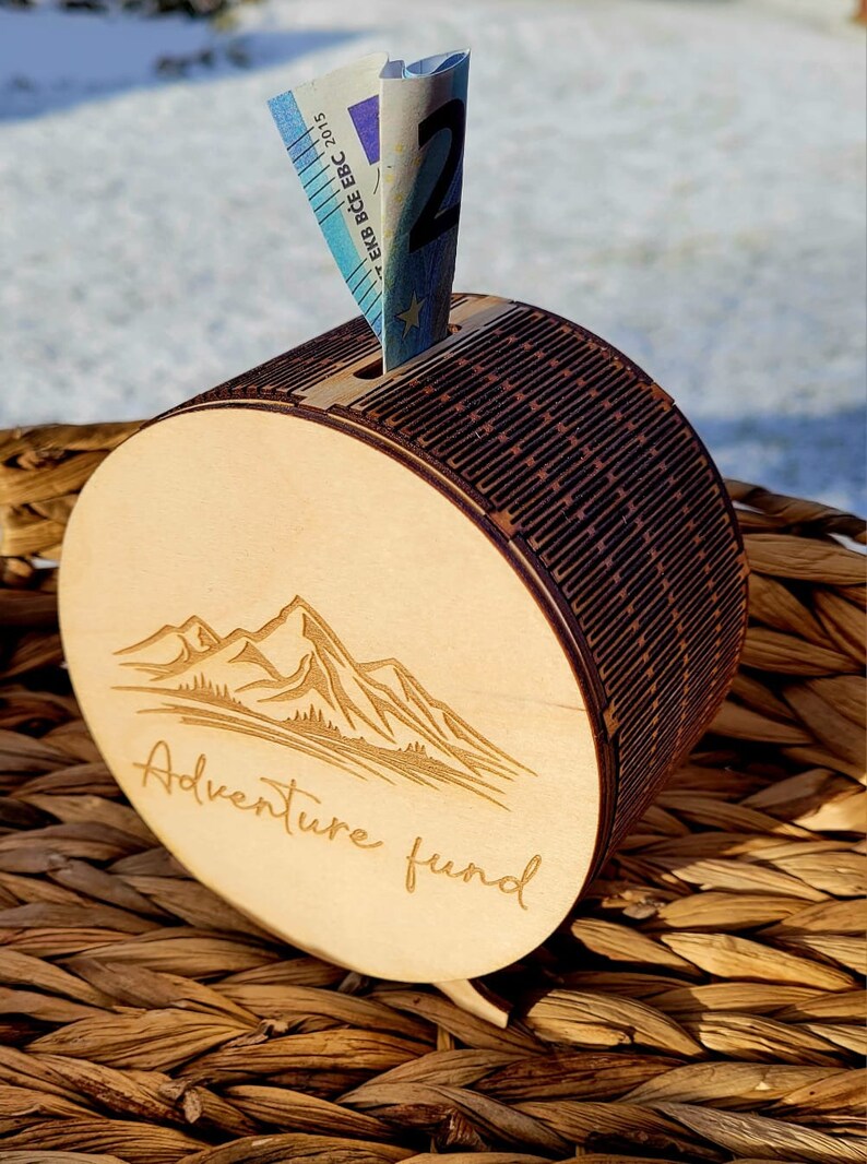 Personalized Wooden Piggy Bank: Mountain Motif Money Box - Etsy