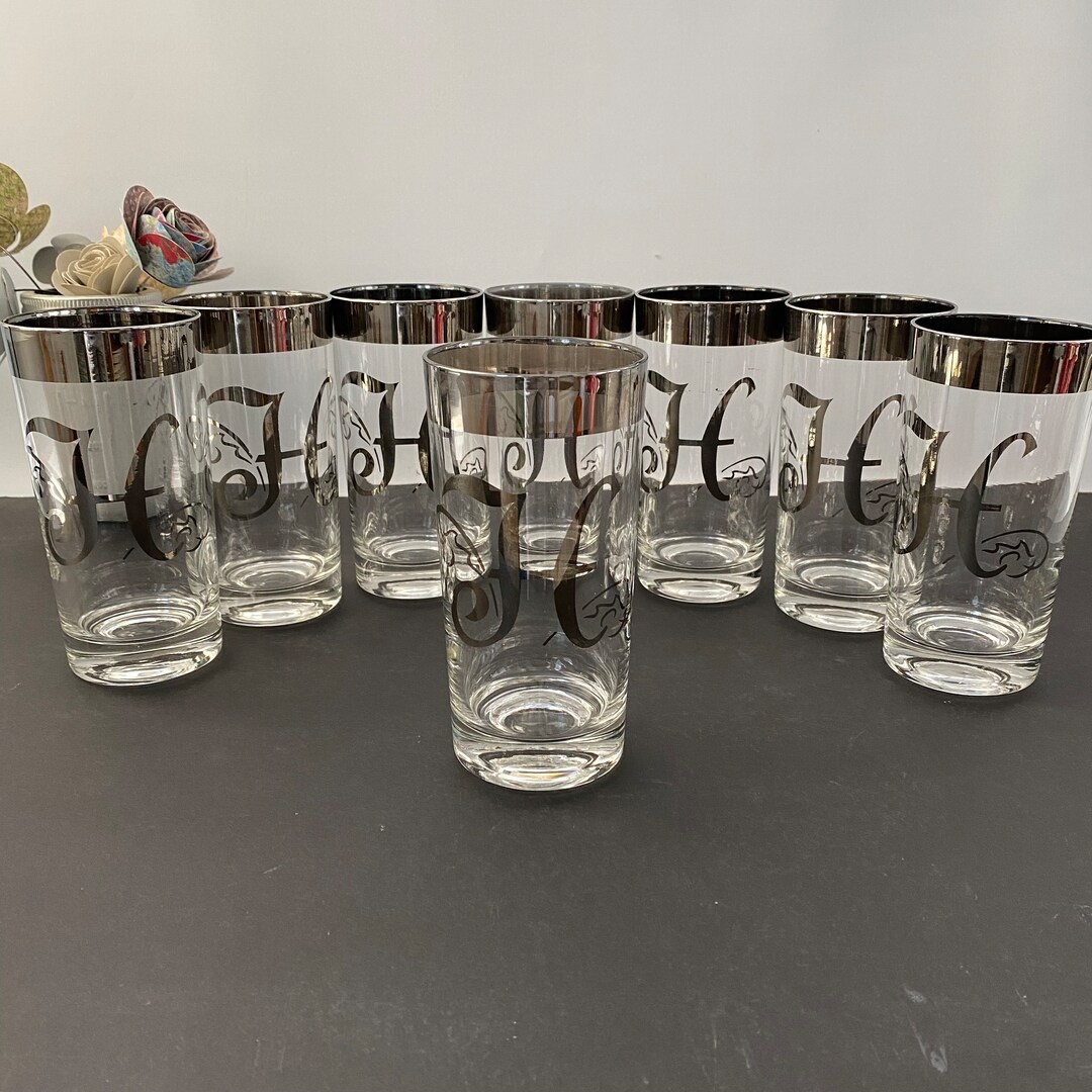 Glastonbury Lotus Platinum Monogram H Highball Glasses | Vintage ...
