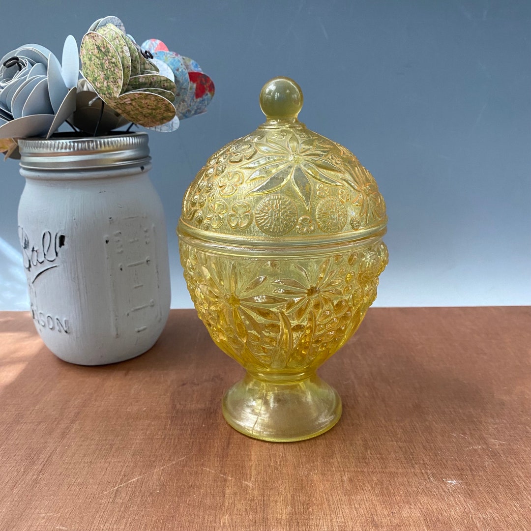 Vintage AVON Yellow Floral Embossed Egg Candy Trinket Dish | Vintage ...