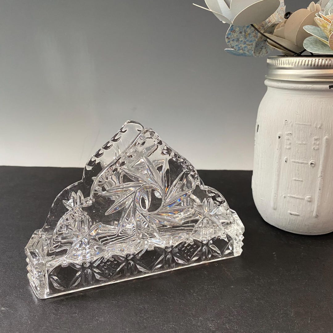 Vintage Glass Crystal Napkin Holder, Vintage Pinwheel Crystal Napkin ...