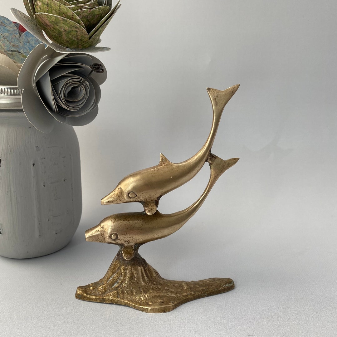 Vintage Solid Brass Dolphin Figurine, Vintage Brass Nautical Decor ...