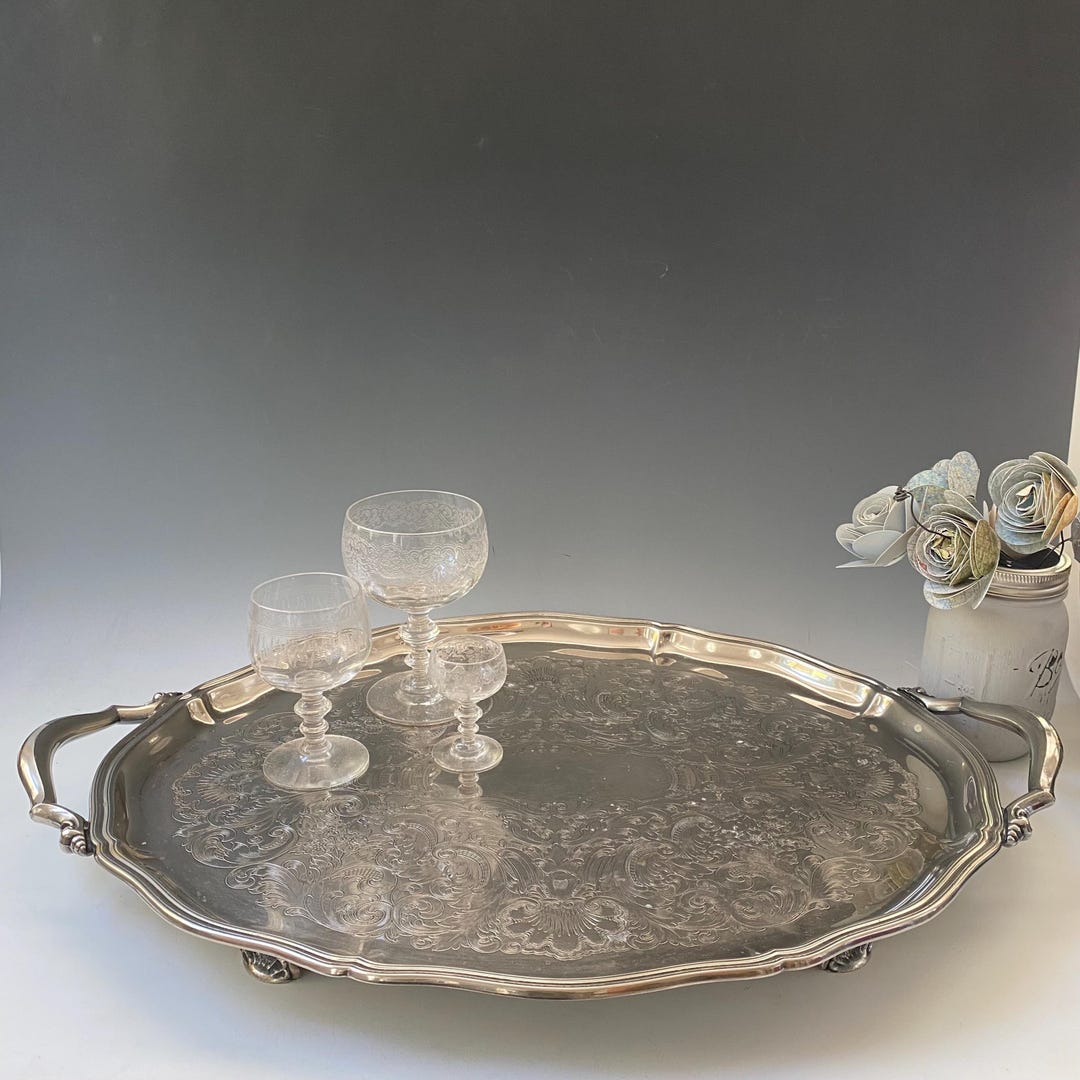 Vintage Oneida Silverplate Footed Butler Waiter Tray, Oneida ...