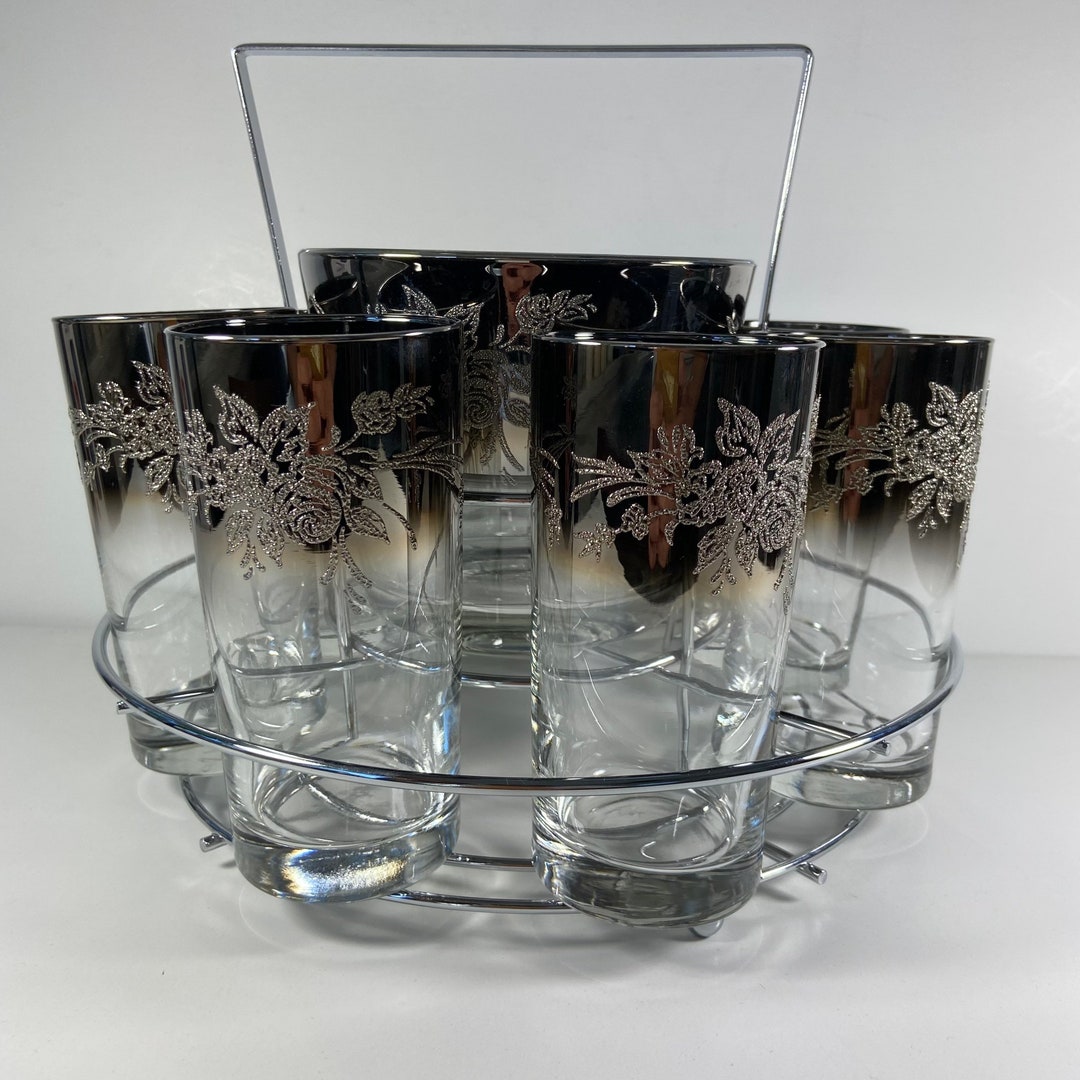 Vitreon Queens Lusterware Silver Ombre Highball Glasses With Ice Bucket ...