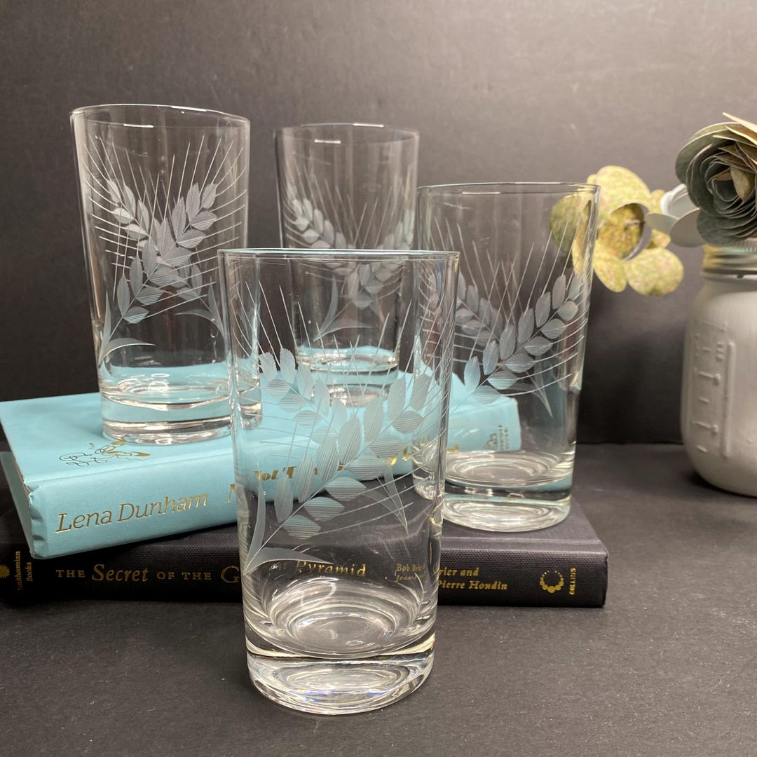 Javit Wheat Etched High Ball Glasses, Vintage Mid Century Fine Wheat ...