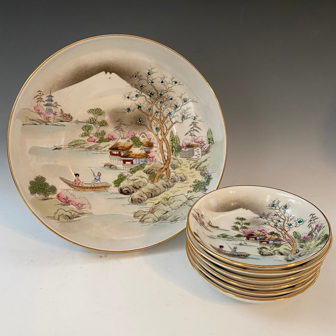 Antique Nippon Morimura Gumi Serving Bowl W/ 6 Small Bowls | Vintage ...