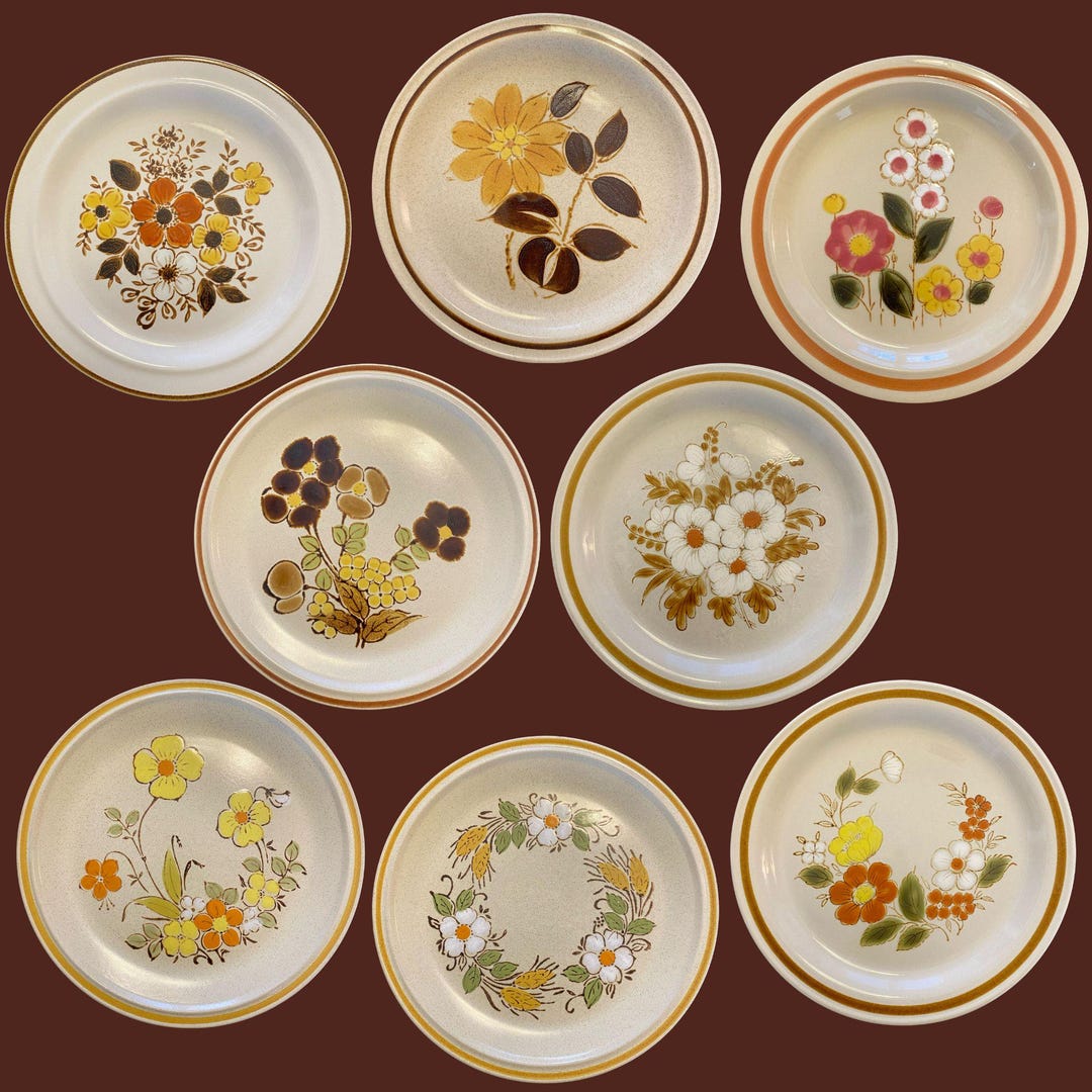 Vintage 1970's Stoneware Dinner Plates, Mismatched Stoneware Japan ...