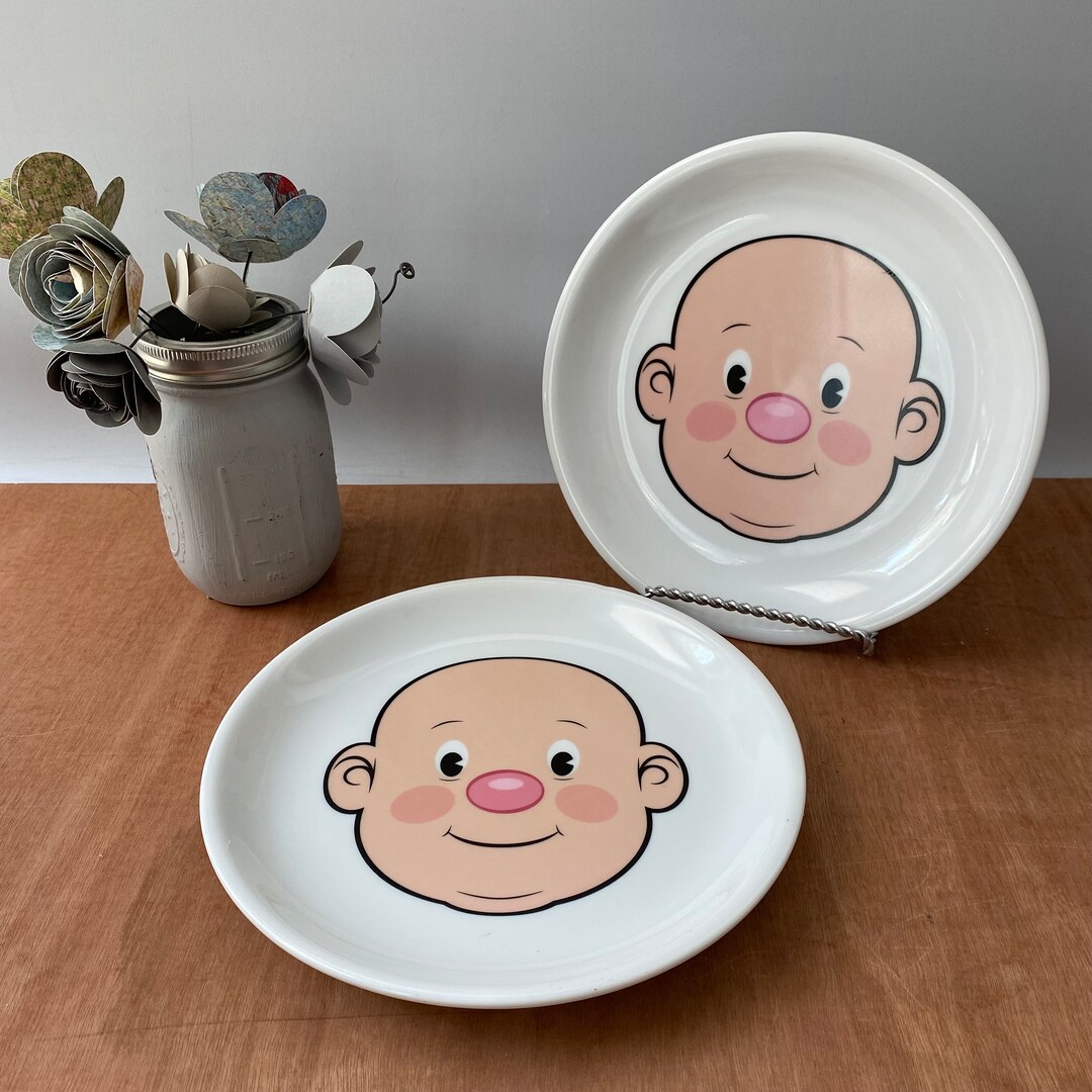 Food Face Fred Plays With His Food Ceramic Plate, Children's Food Plate ...