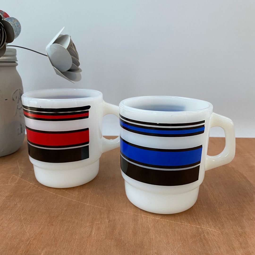 Anchor Hocking Fire King Super Stripe White Milk Glass Mug | Fire King ...