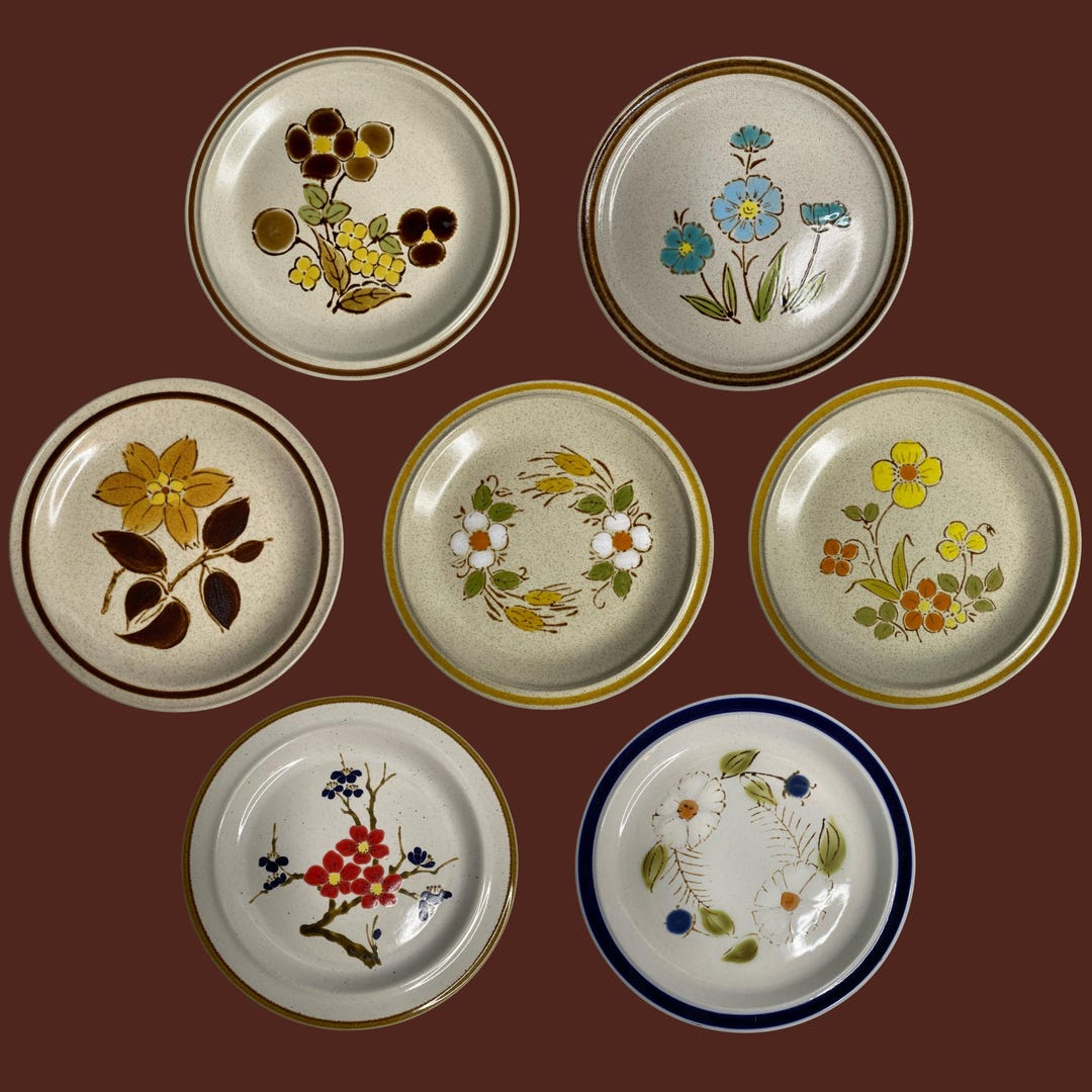 Vintage 1970's Stoneware Salad Dessert Plates, Mismatched Stoneware ...