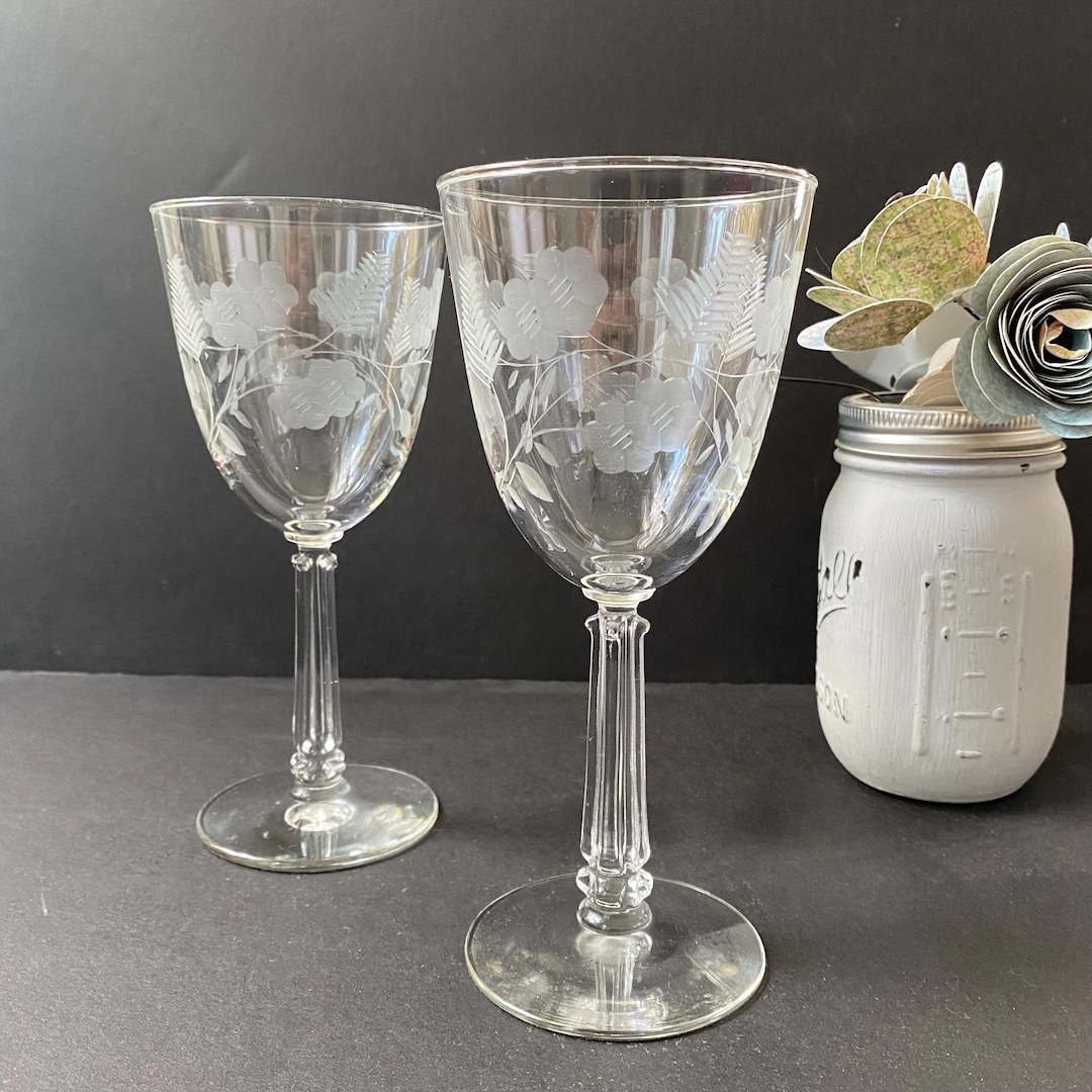 Libbey Crystal Garland Wine Water Glasses, Etched Floral Wine Goblets ...