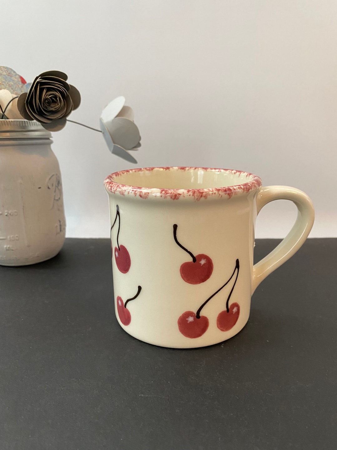 Hearthstone Pottery Cherry Mug Large Vintage Stoneware Cherry Mug ...