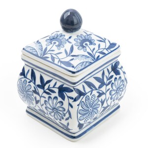 Classic Oriental Blue & White Square Ginger Jar - Timeless Chinoiserie ...