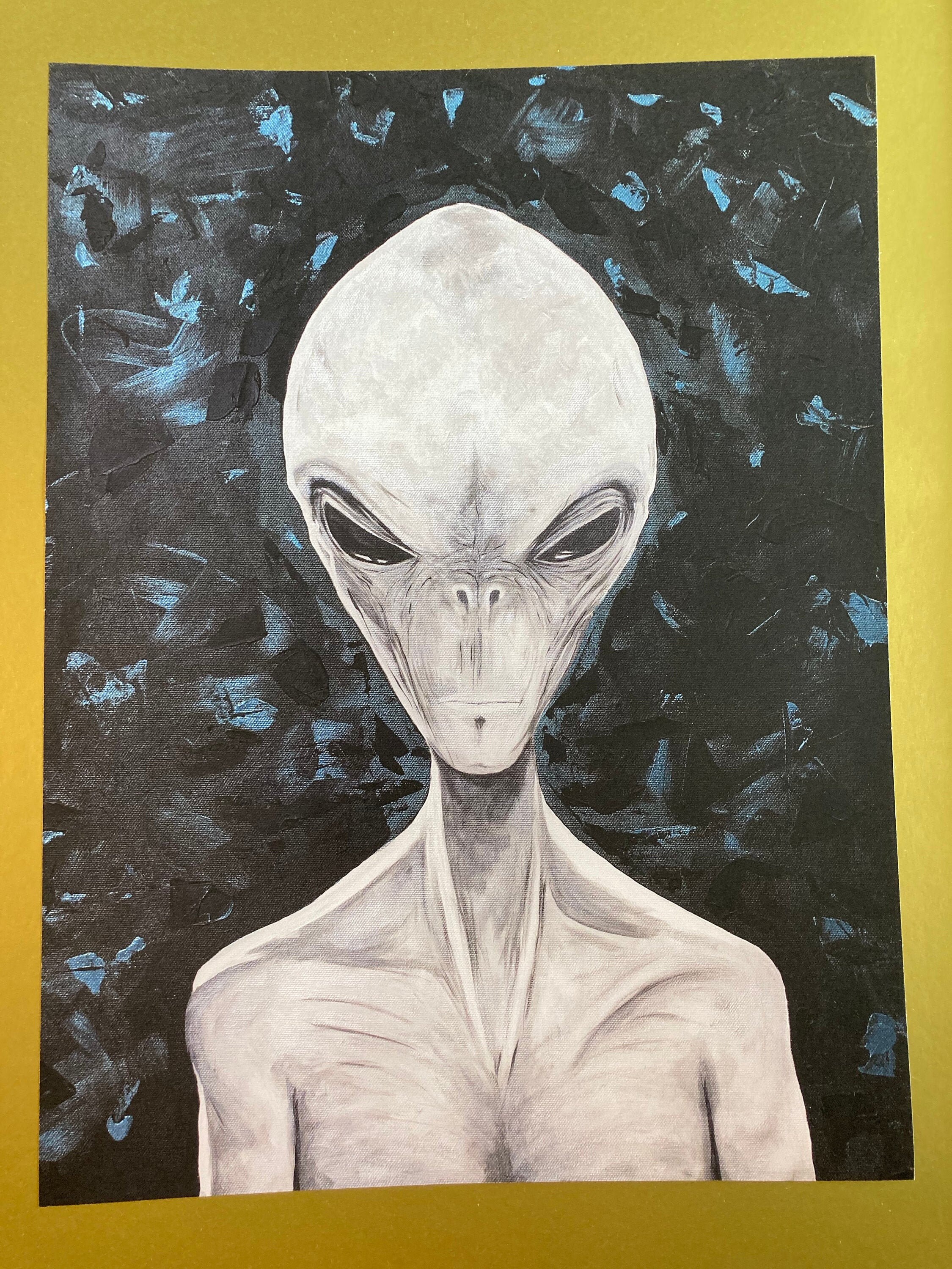 Grey Alien print of original acrylic's painting | Etsy