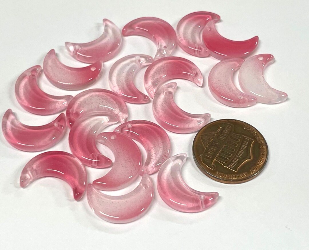 20pcs of Pink Gradient Crescent Moon Glass Beads Transparent Moon Bead ...
