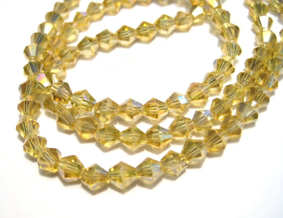 1 Strand (95pcs) of Yellow AB Bicone Beads 4mm Glass Beads (N0.BC212 ...