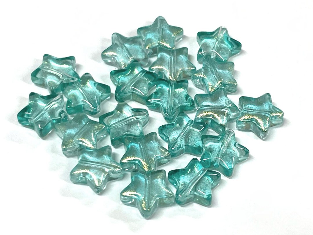 20pcs of Turquoise Blue Star Glass Beads With Gold Glitter Powder ...