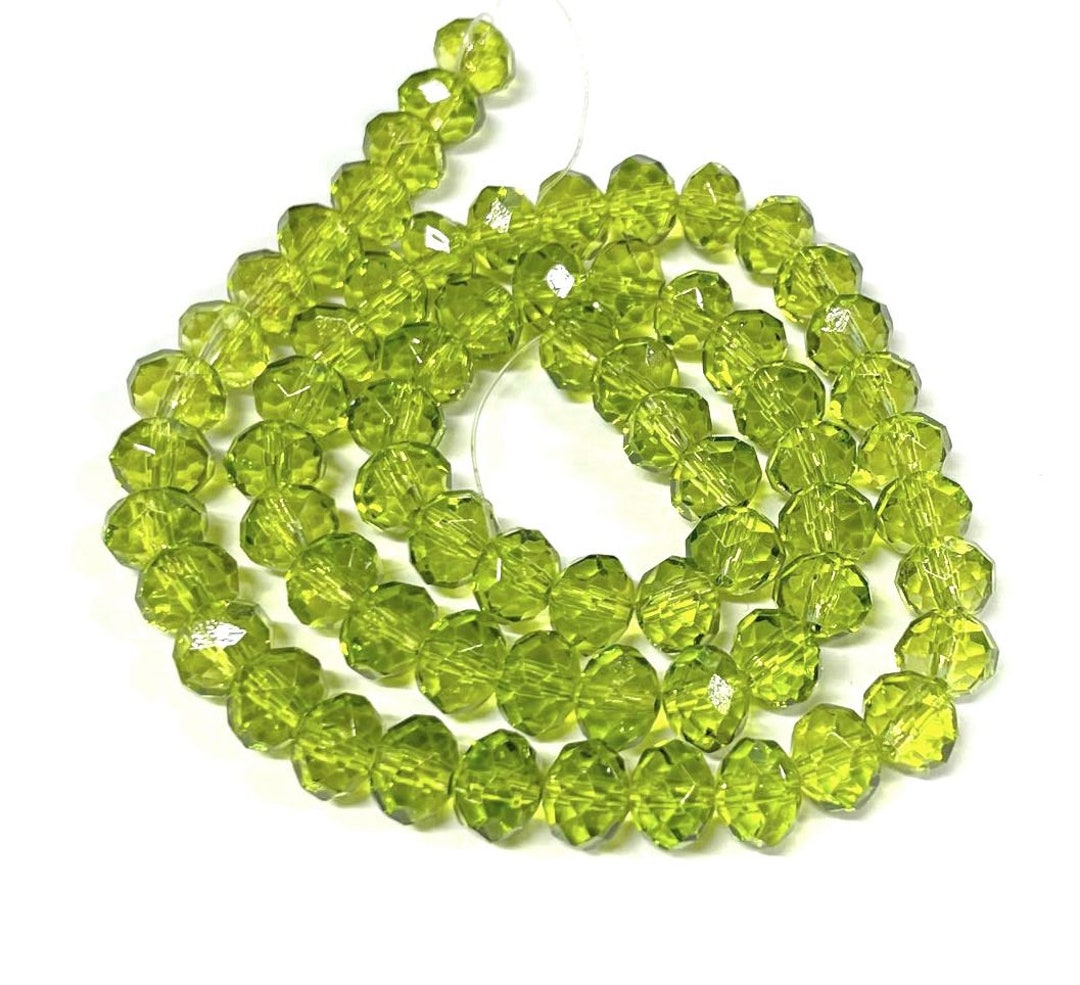 1 Strand of Light Olive Green 8mm Rondelle Faceted Glass Crystal Beads ...