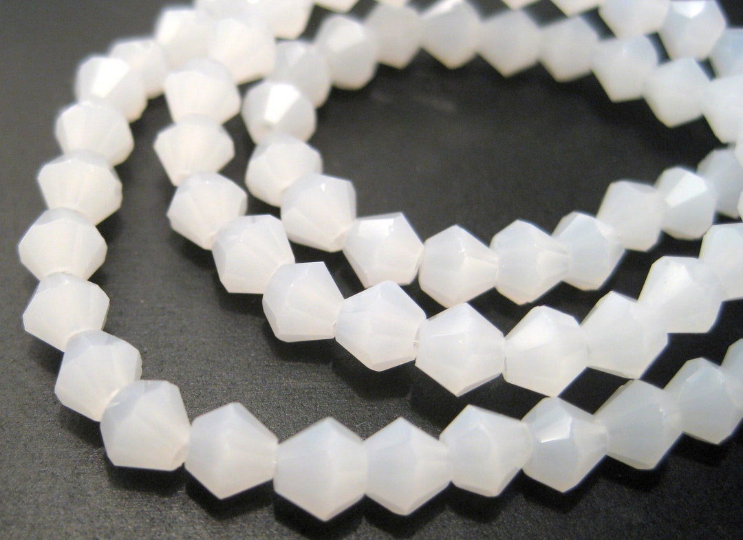 1 Strand (95pcs) of Jade White Bicone Beads 4mm Glass Beads (N0.BC116 ...