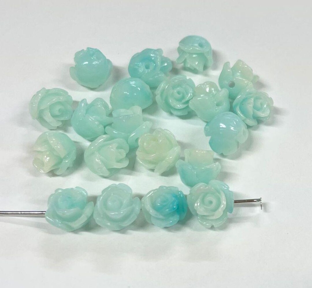 20 Light Blue Gradient Rose Flower Beads Shell Powder Pressed, 8mm(no ...